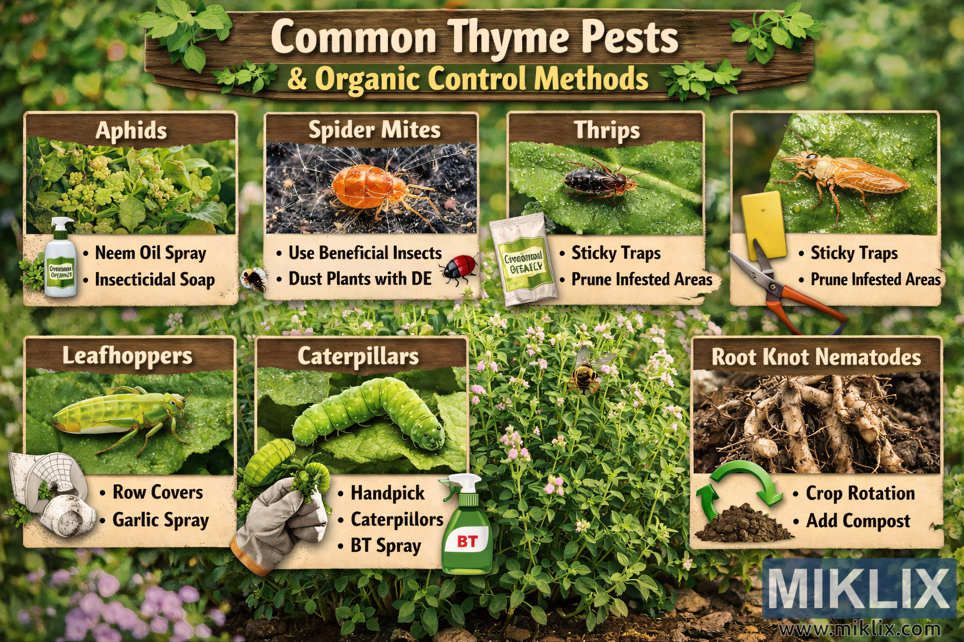 Imagen: Plagas comunes del tomillo y métodos de control orgánico - Miklix