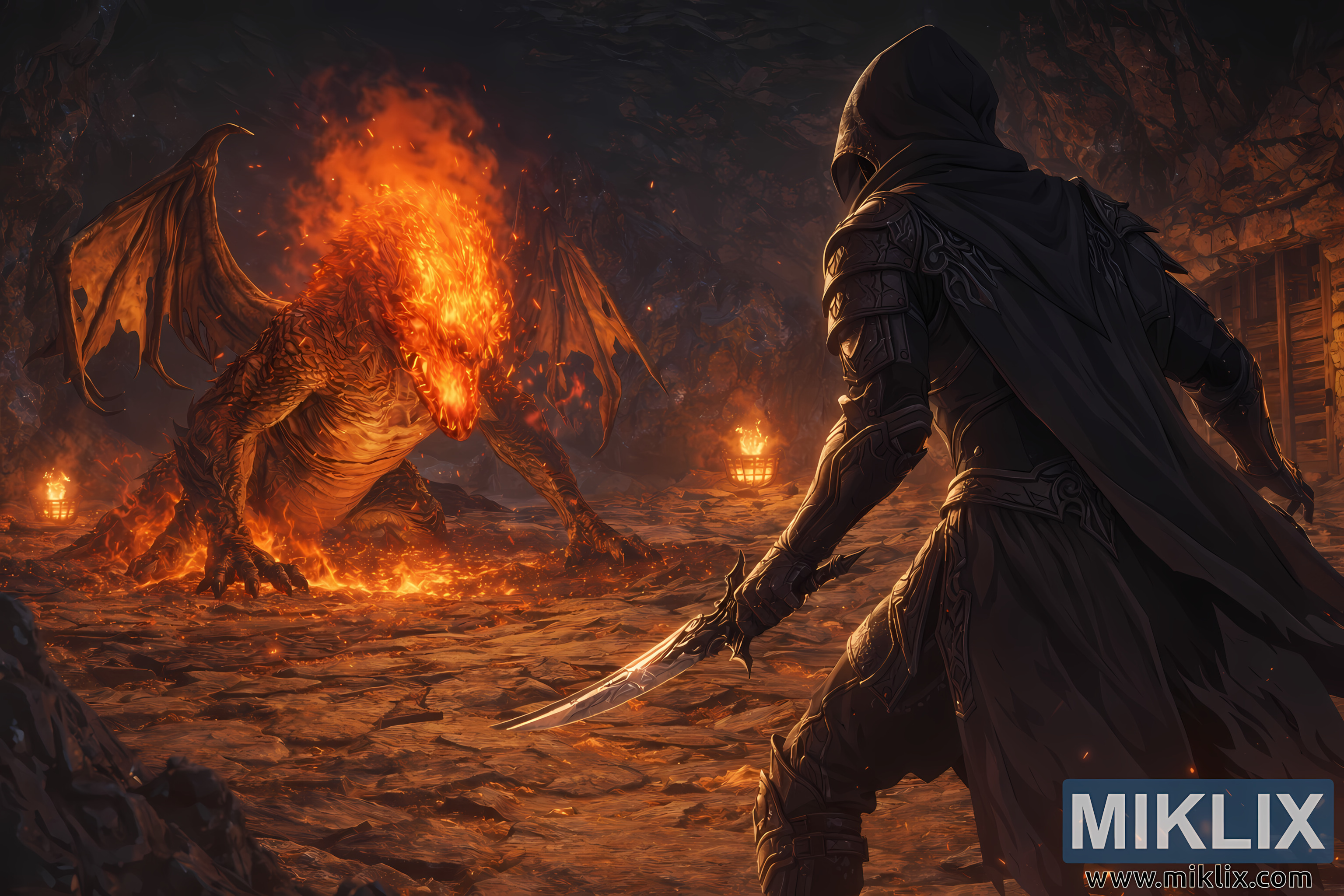 Afbeelding: Tarnished versus Magma Wyrm in de Gaeltunnel - Miklix