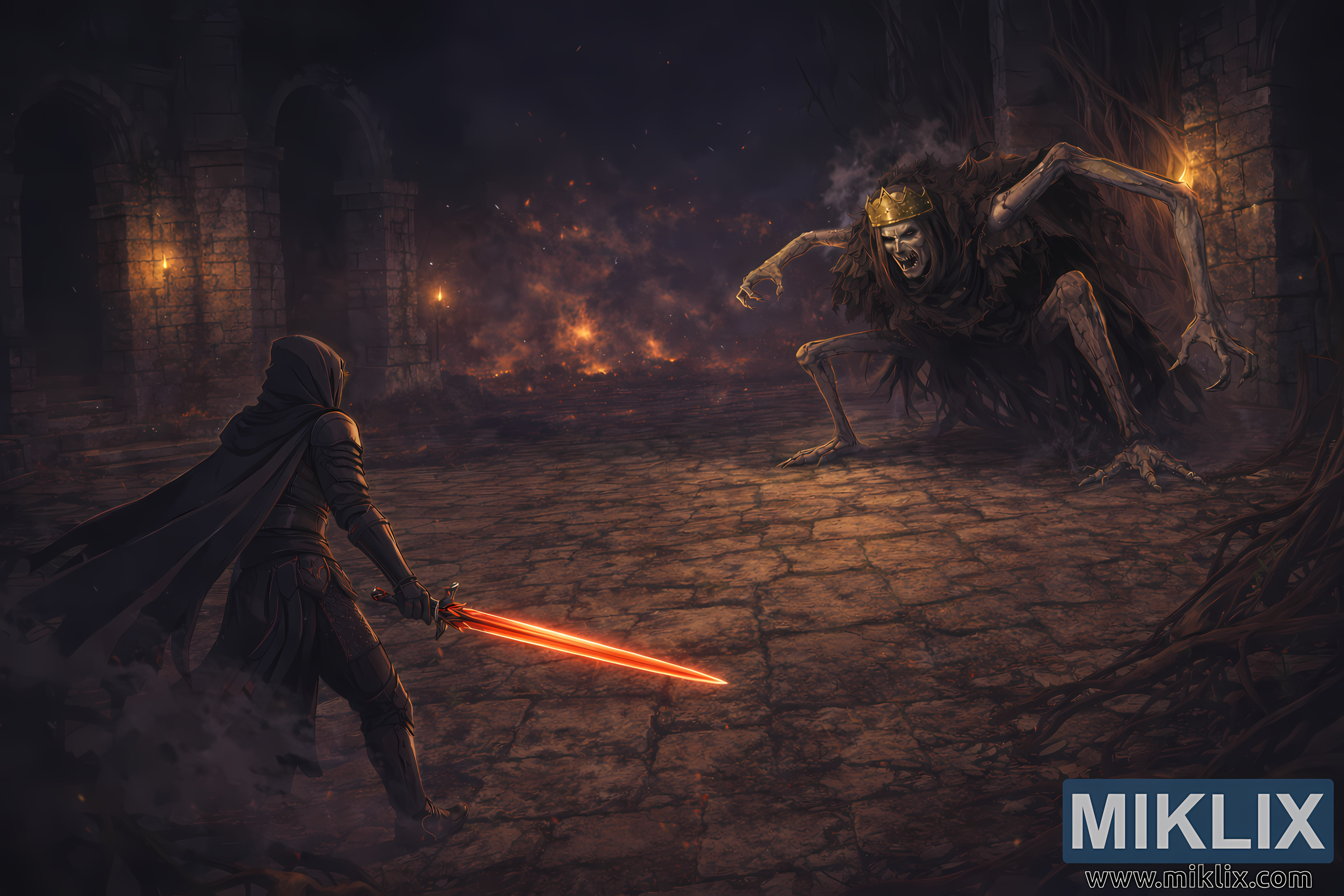 Image: Un face-à-face élargi aux ruines du Royaume Royale - Miklix