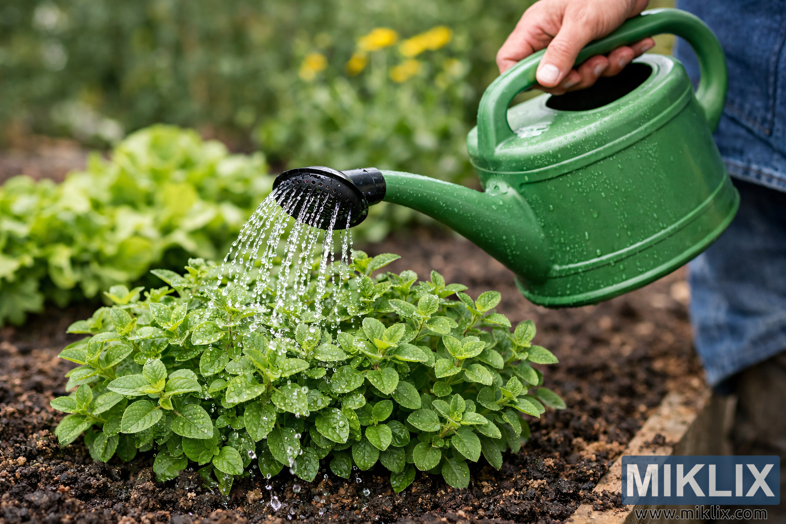 Image: Proper Hand Watering of an Oregano Plant - Miklix