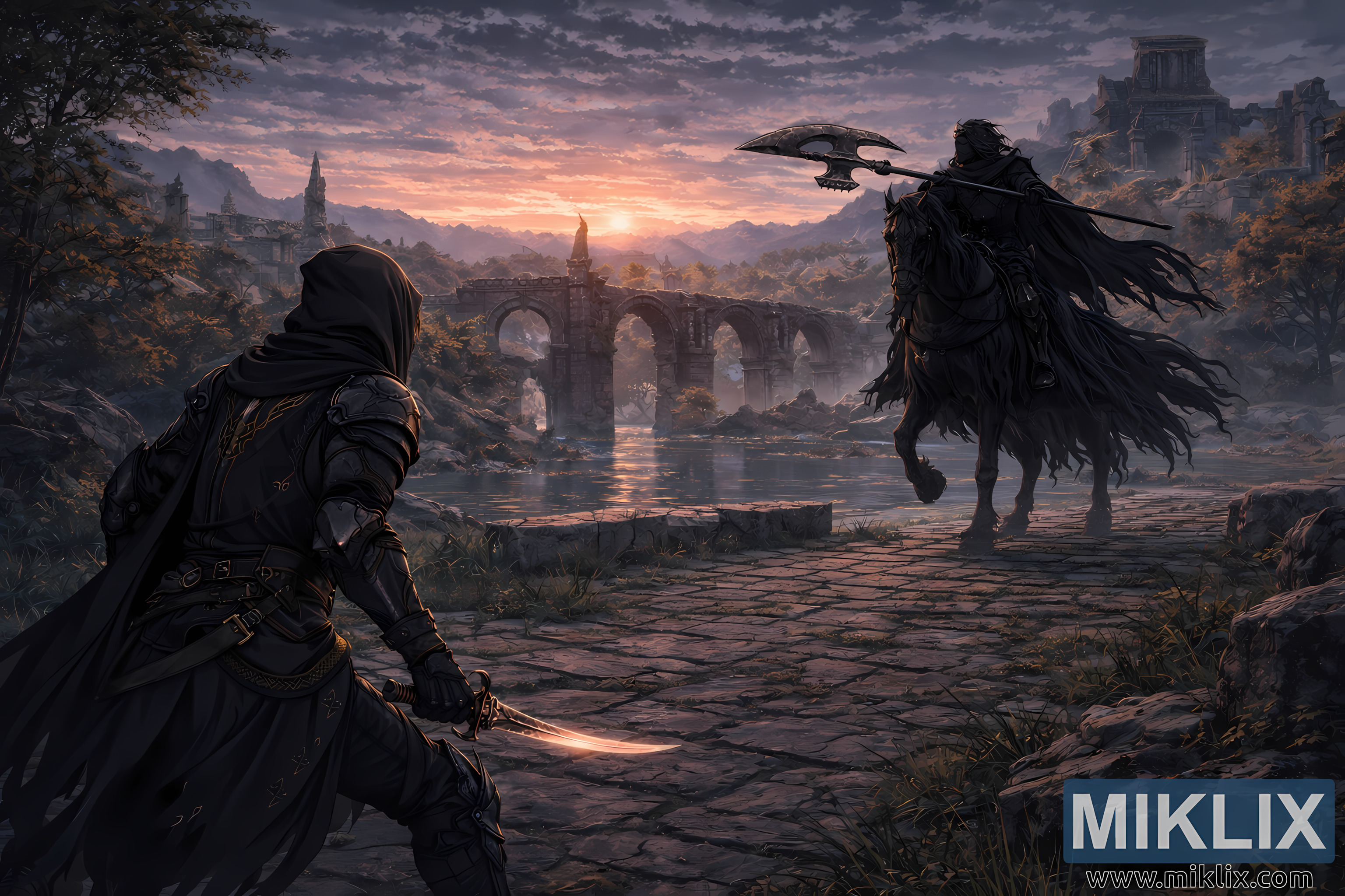 Afbeelding: Avondlijke confrontatie bij de Gate Town-brug - Miklix