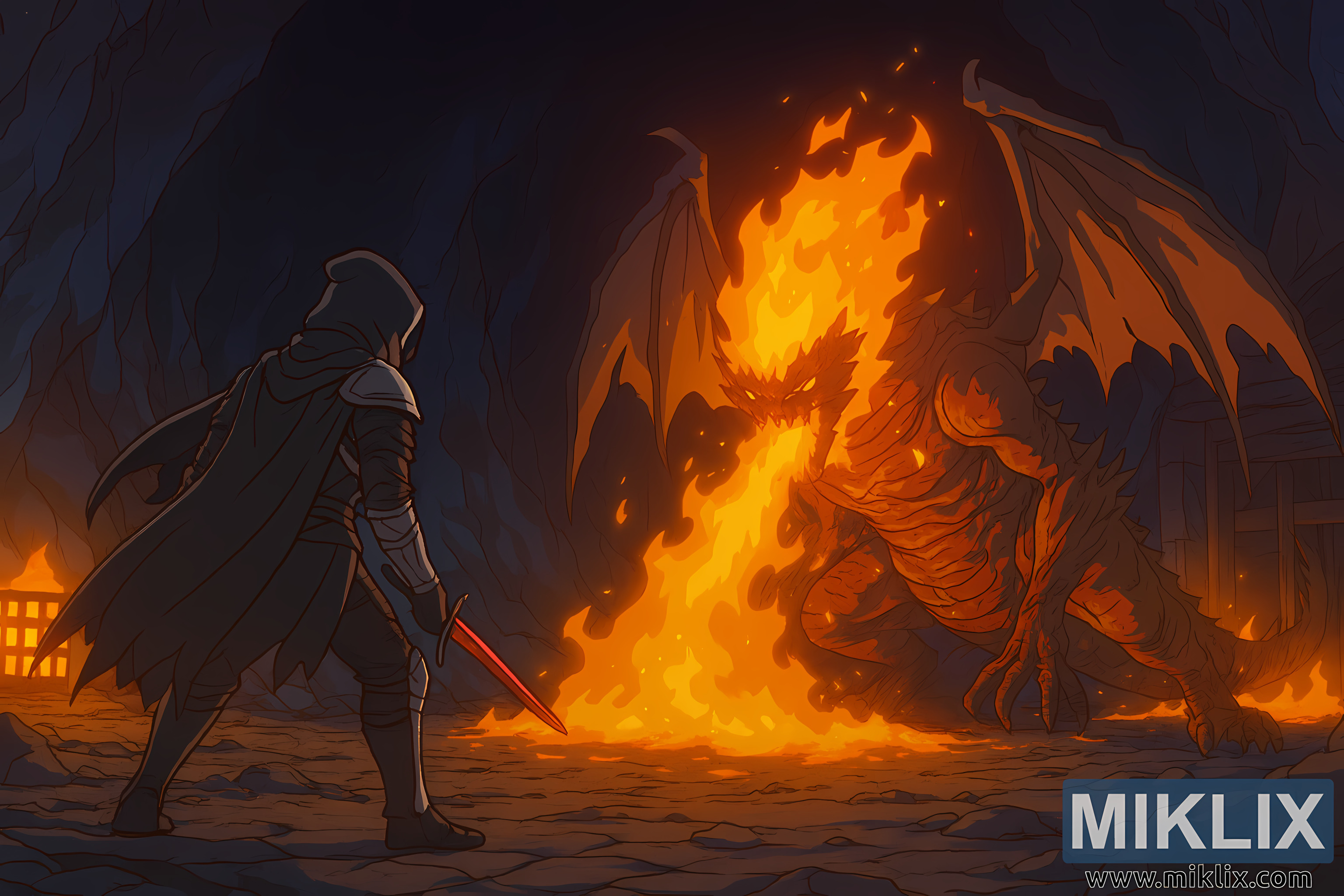 Afbeelding: Tarnished versus Magma Wyrm in de Gaeltunnel - Miklix