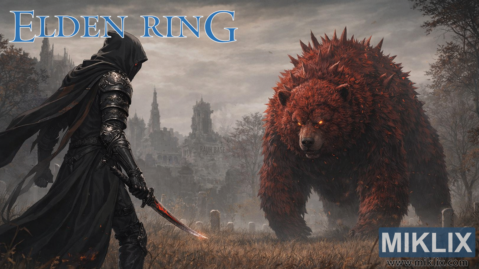 Image: Tarnished vs Rugalea at Rauh Base - Miklix