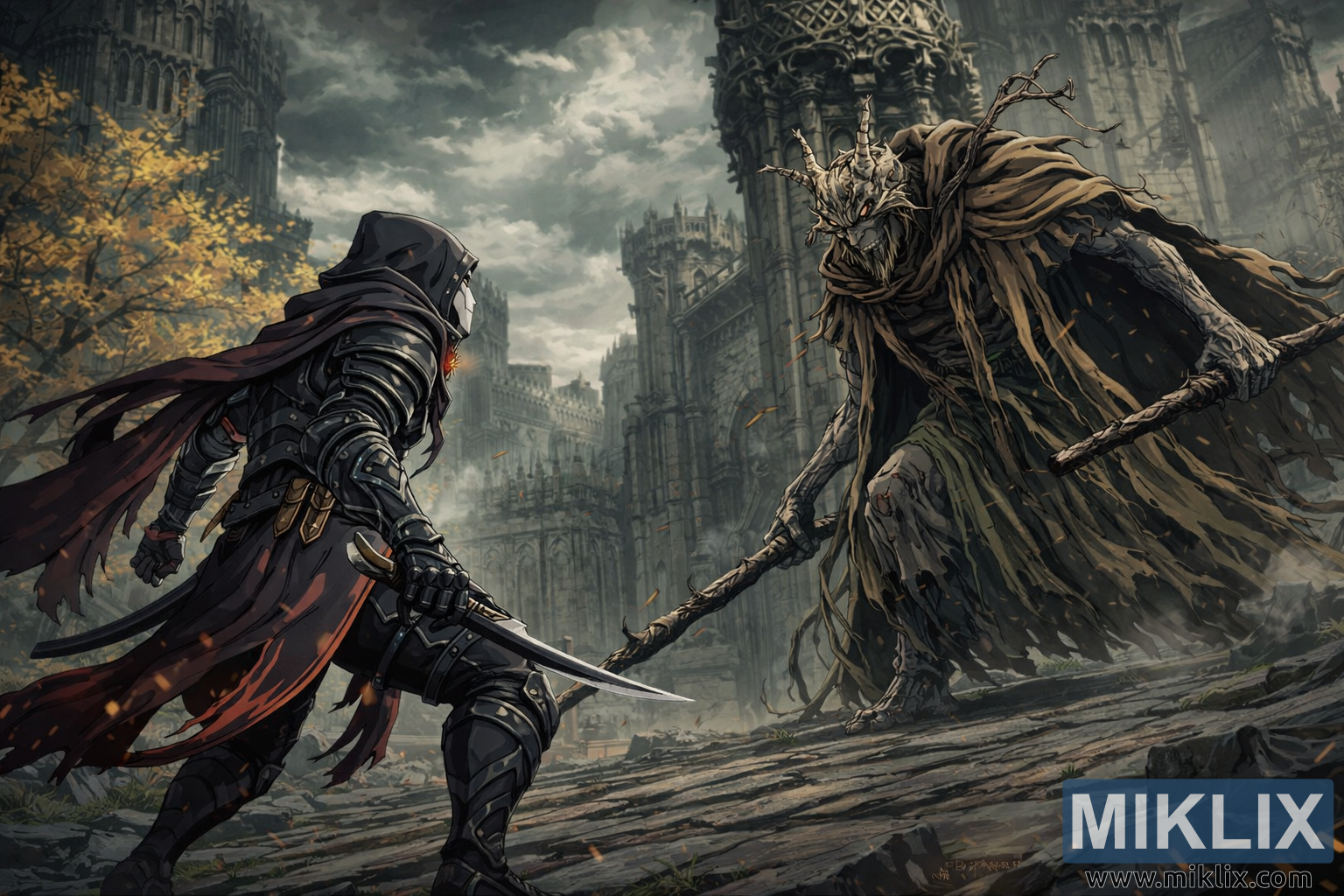 Kuva: Tarnished vs. Margit – Stormveil Standoff -animefanien taide - Miklix