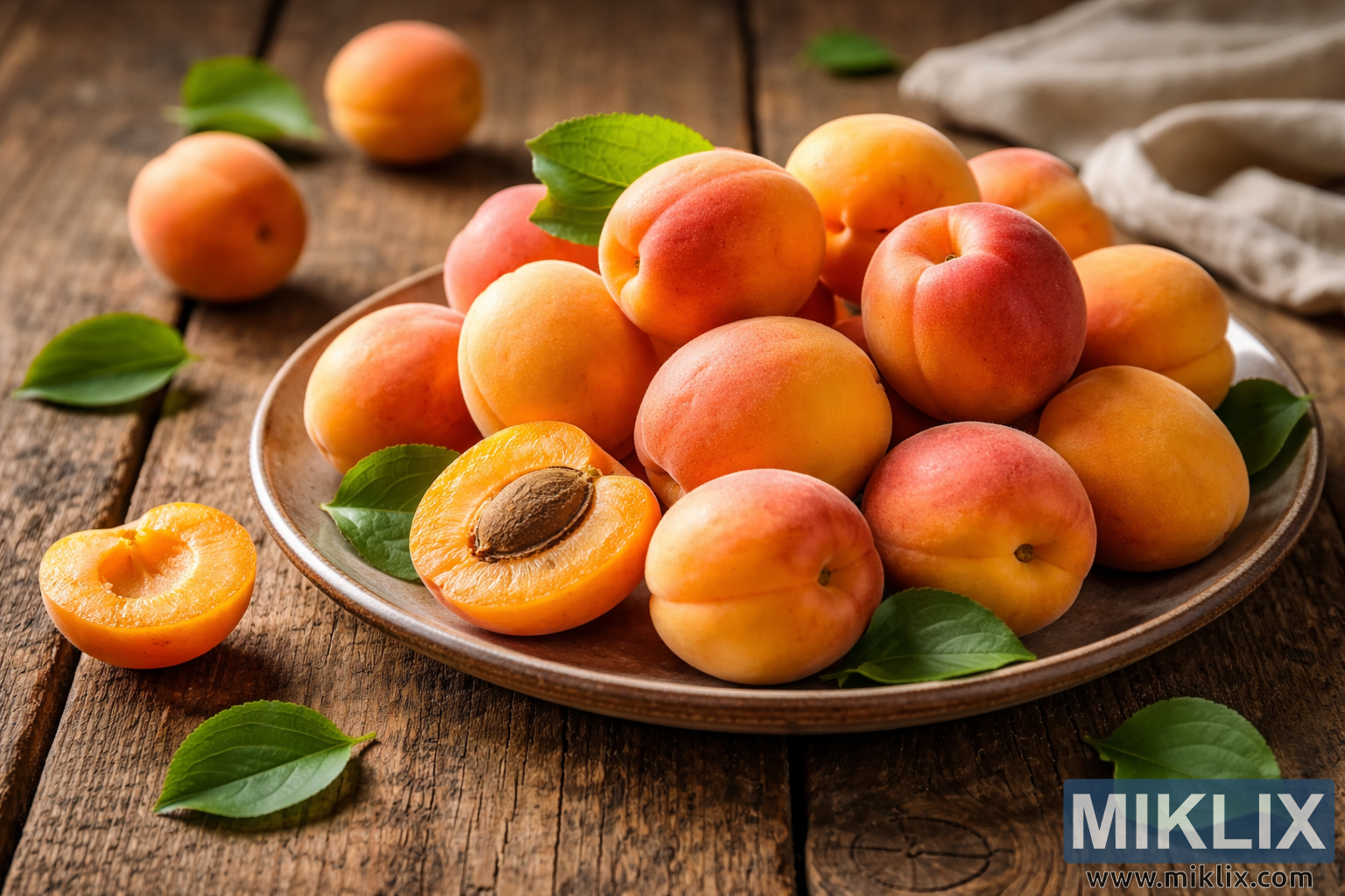 Image: Ripe Apricots on a Rustic Wooden Table - Miklix