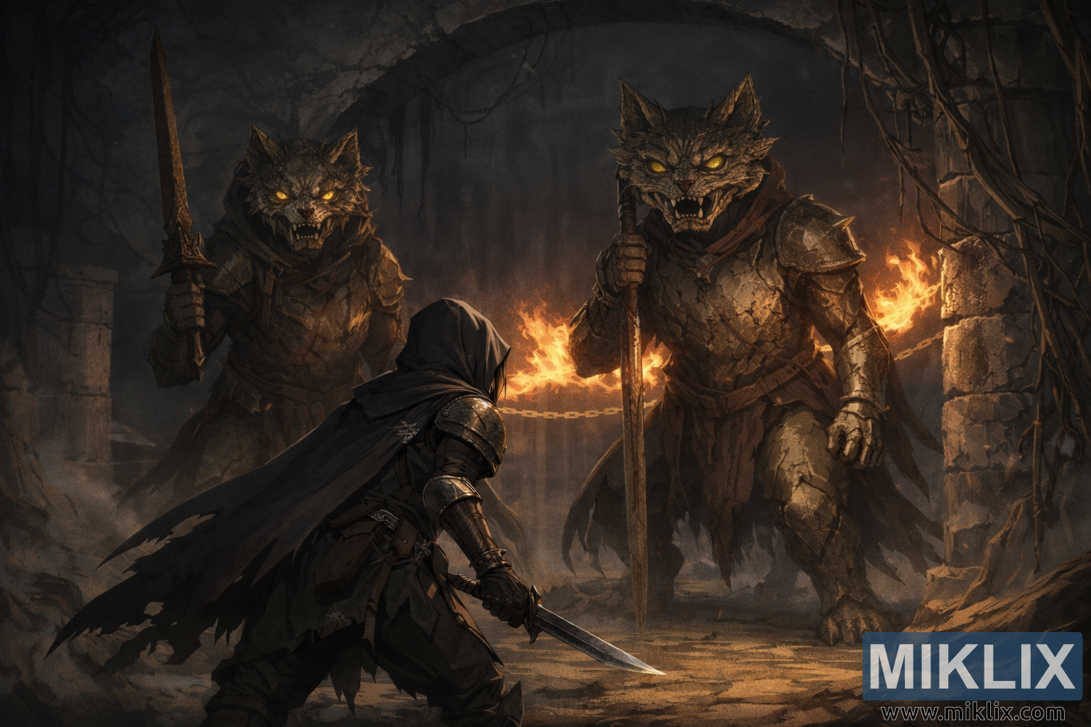 Image: Tarnished Facing the Watchdog Duo - Miklix