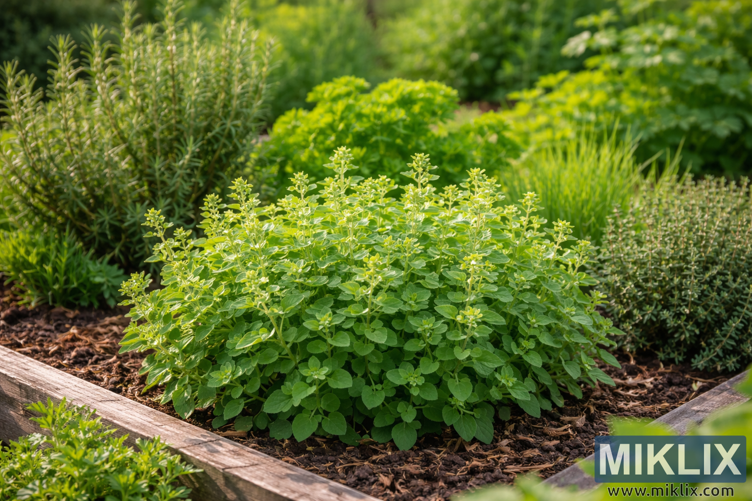 Gambar: Oregano tumbuh subur di bedengan kebun herbal yang terkena ...