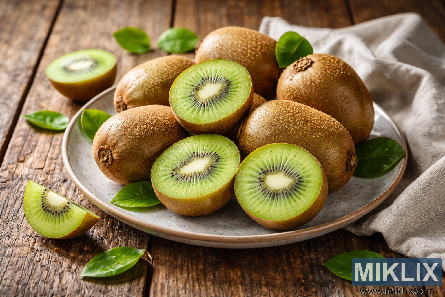 Image: Fresh Kiwis on a Rustic Wooden Table - Miklix
