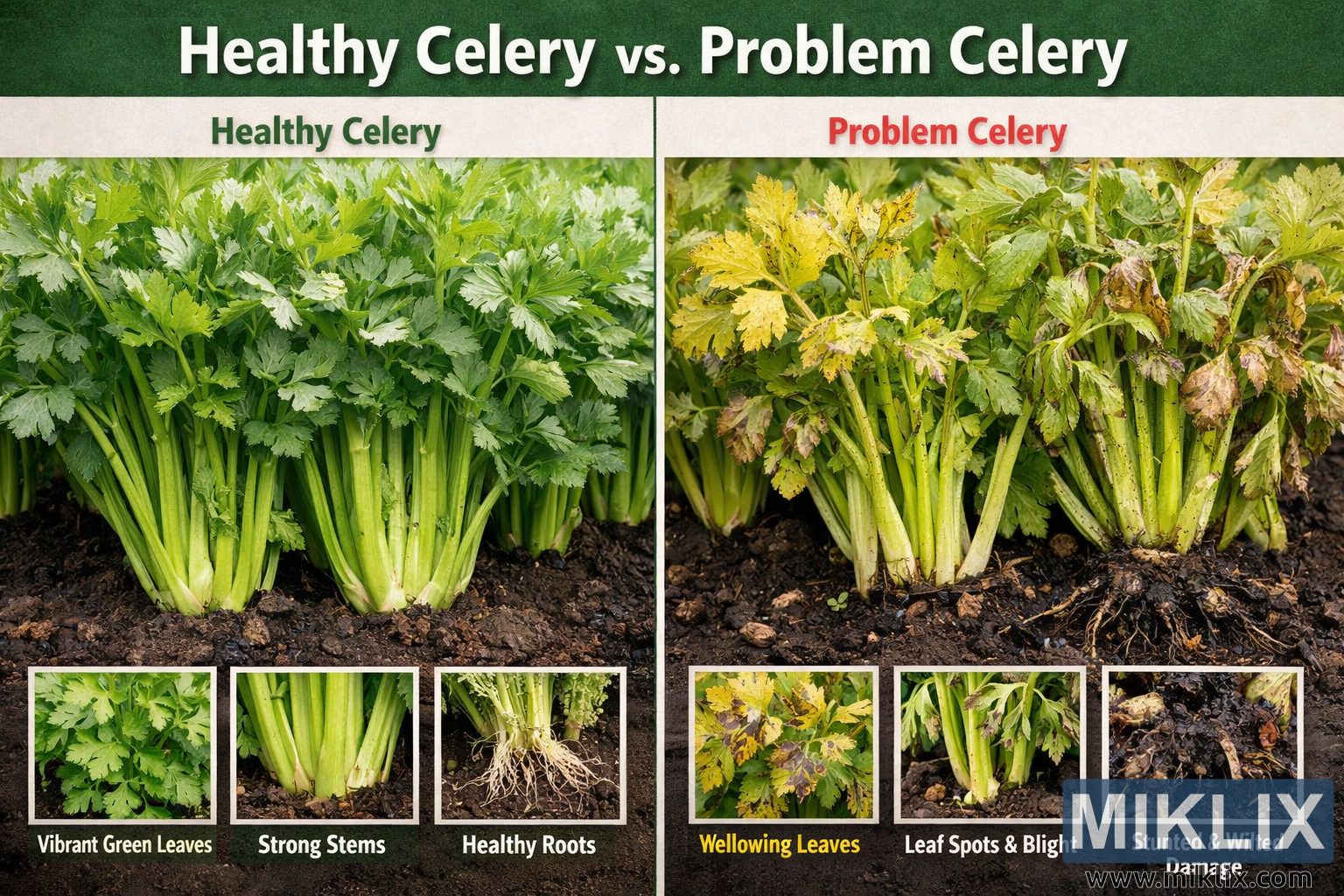 Image: Healthy Celery vs. Problem Celery: Visual Comparison - Miklix