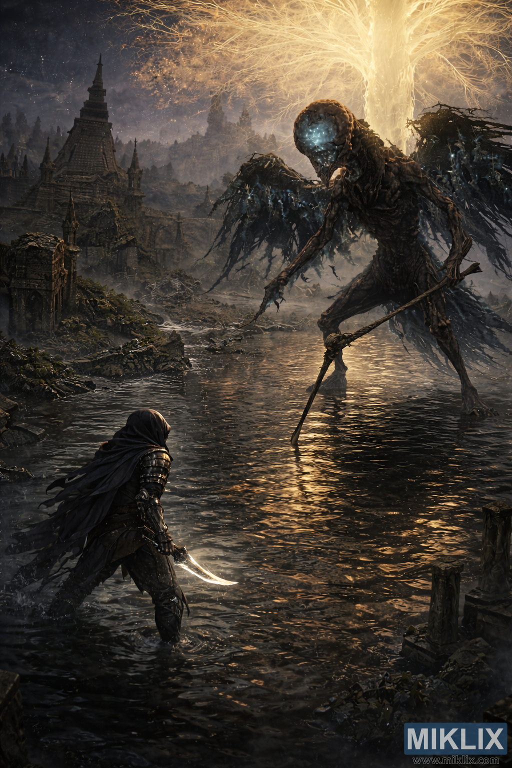 Image: An Isometric Standoff Beneath the Erdtree - Miklix