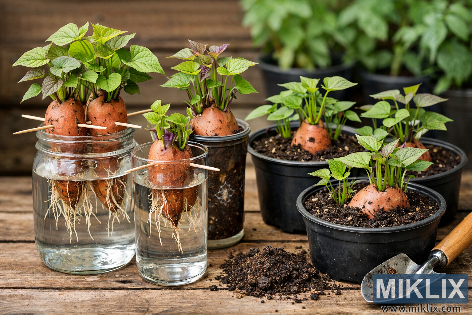 Image: Sweet Potato Slip Propagation in Water and Soil - Miklix