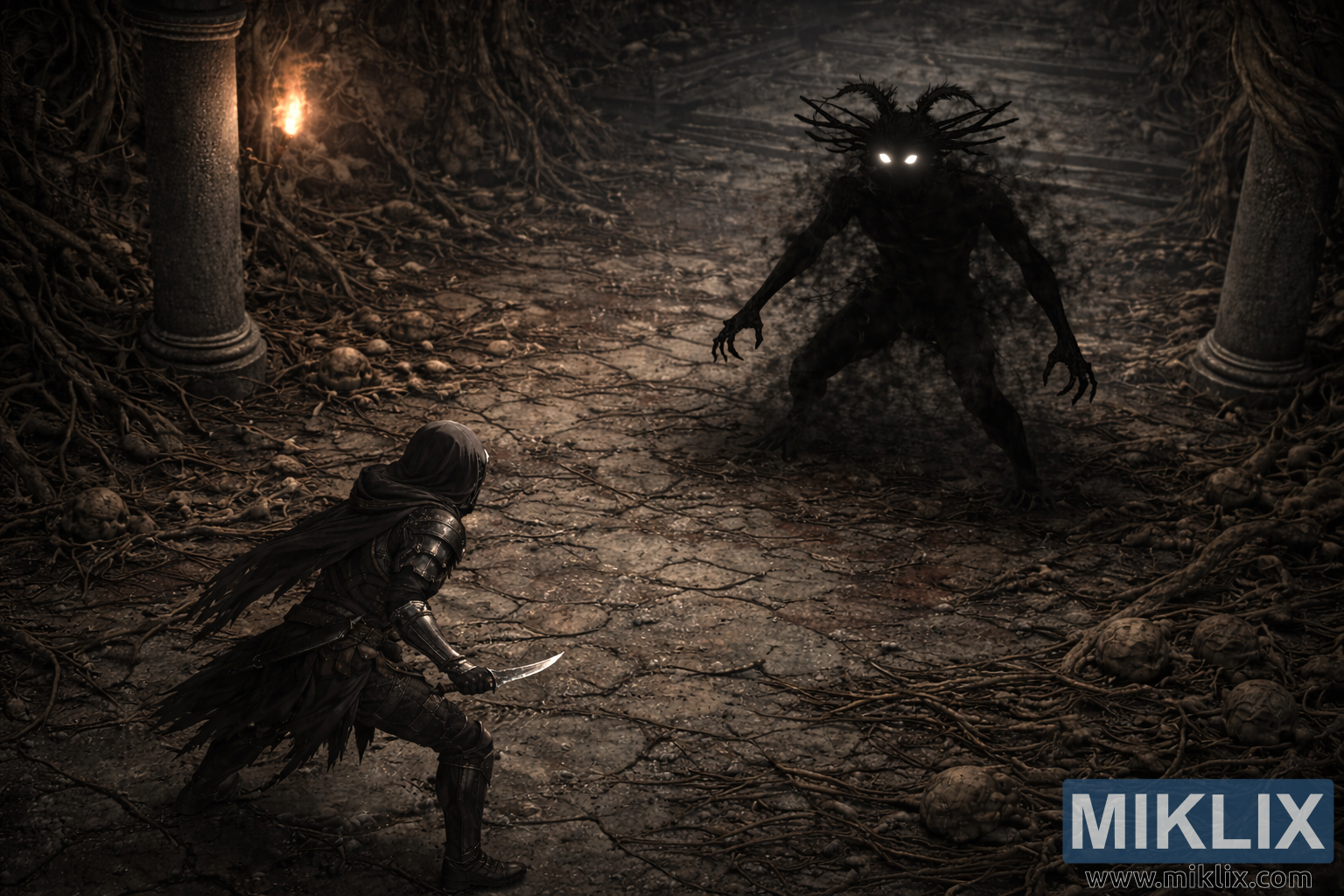 Larawan: Isometric Standoff sa mga Catacomb - Miklix