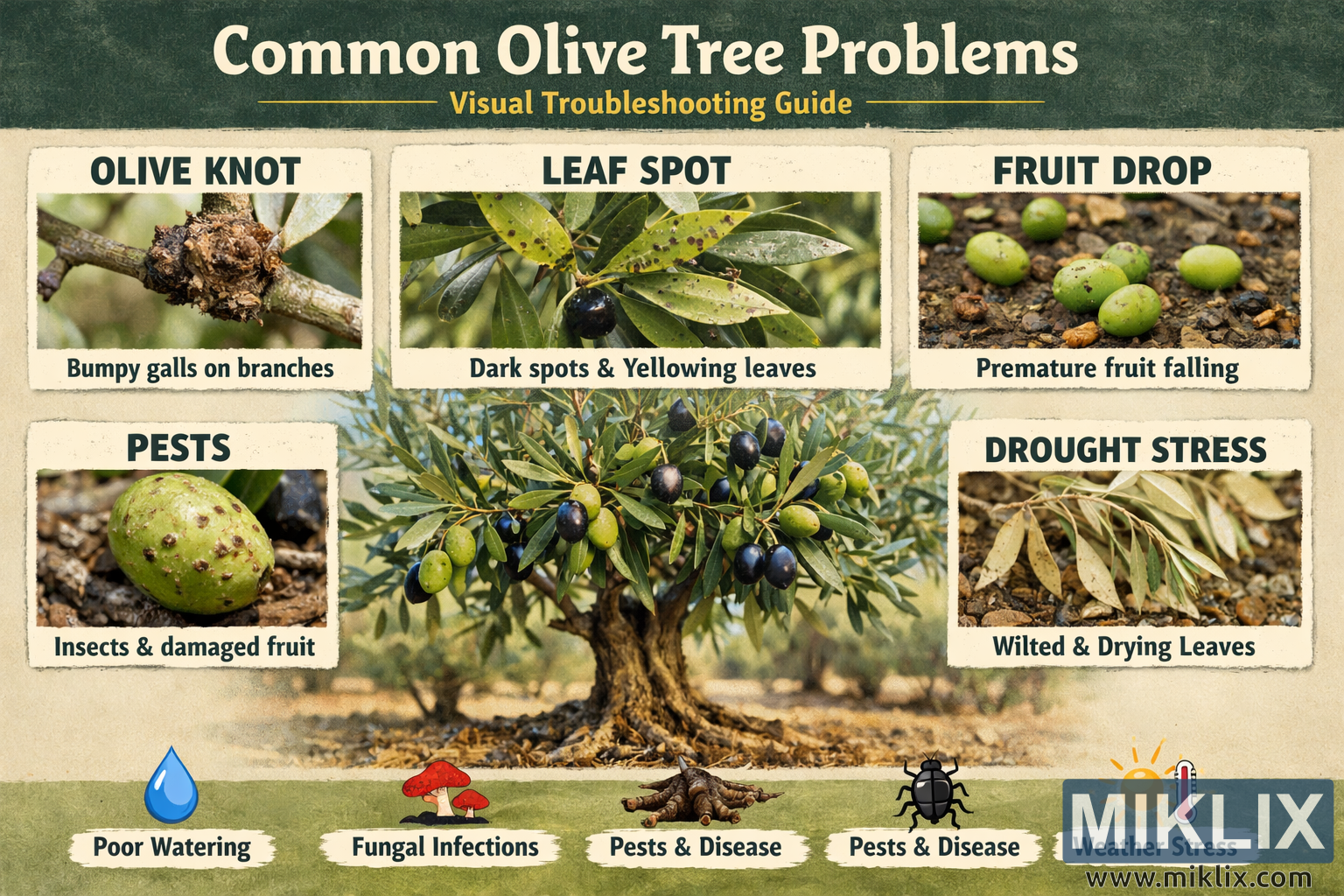Image: Common Olive Tree Problems Visual Guide - Miklix