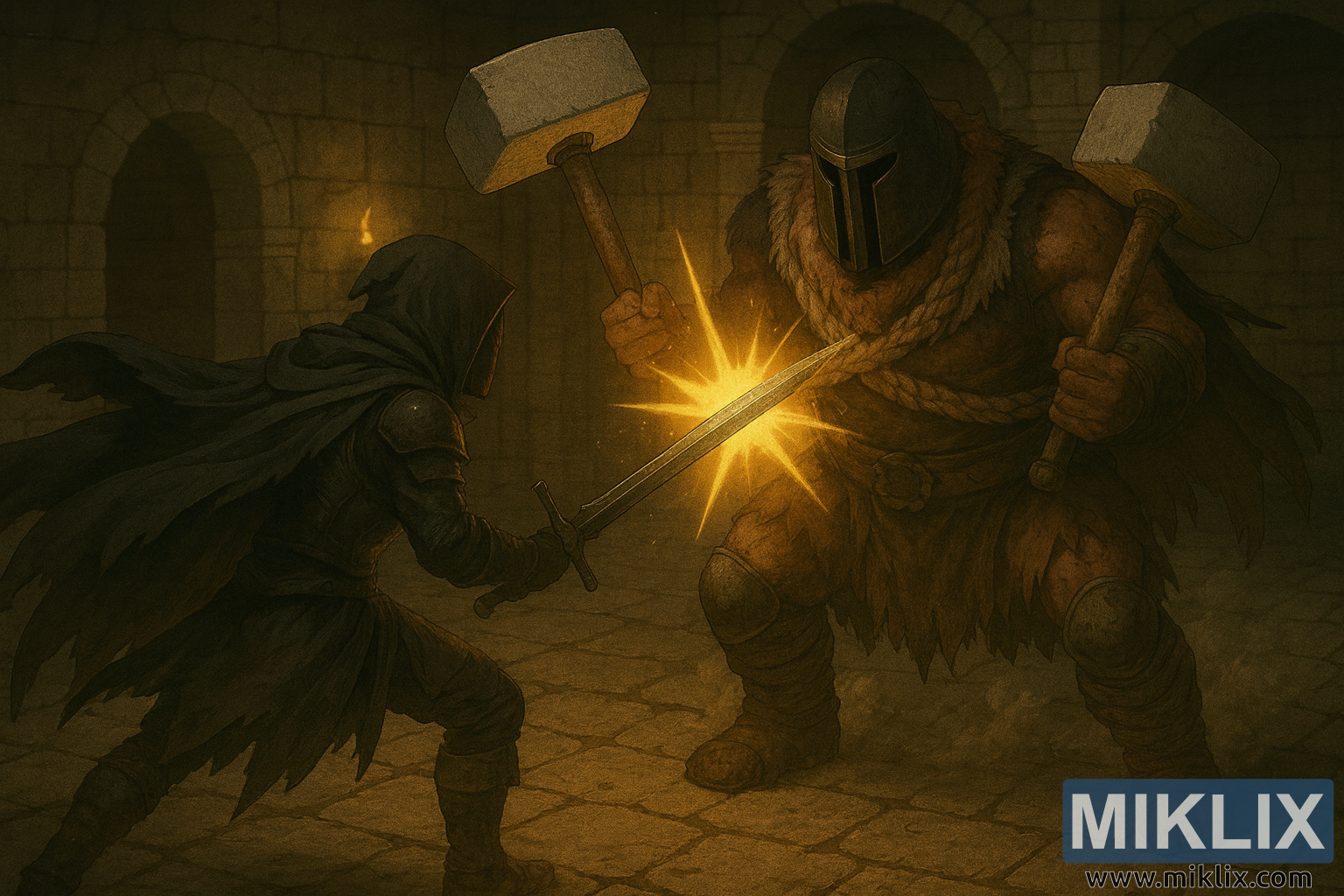 Immagine: Duello realistico nella tomba laterale di Auriza - Miklix