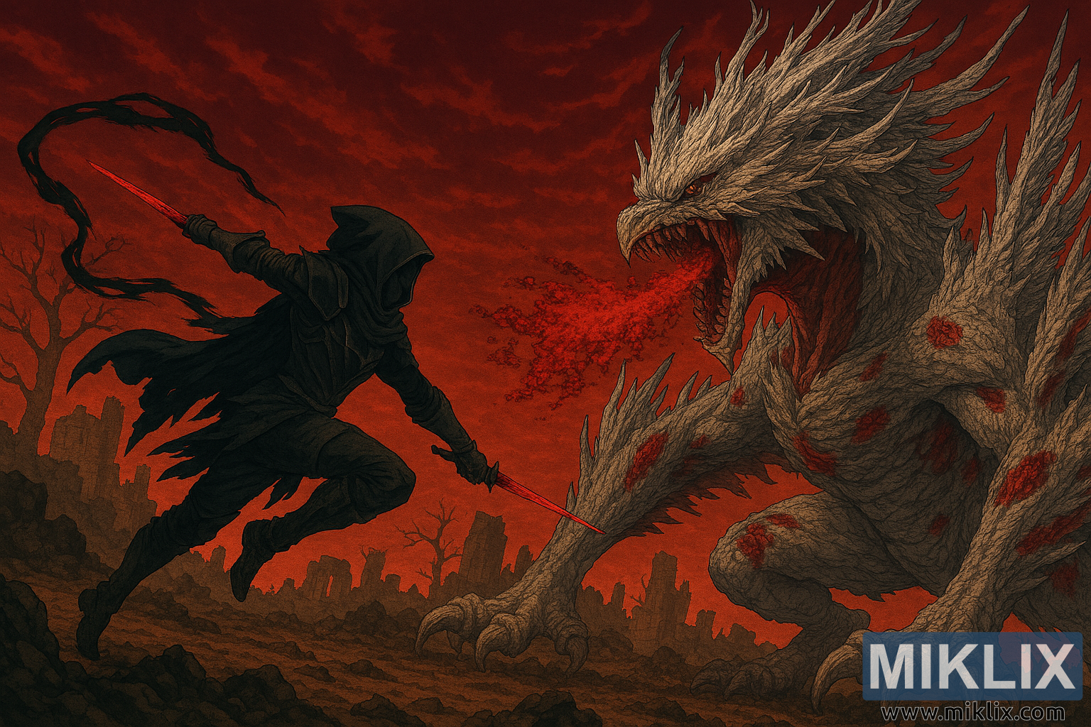 Image: Tarnished Confronts Ekzykes in Caelid - Miklix