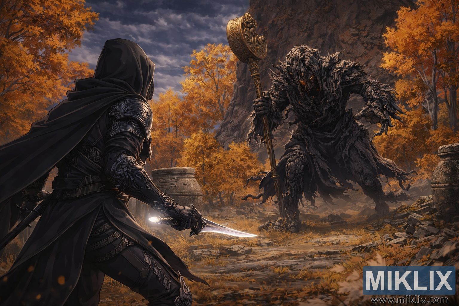 Image: Tarnished vs. Erdtree Avatar: A Moment Before Battle - Miklix