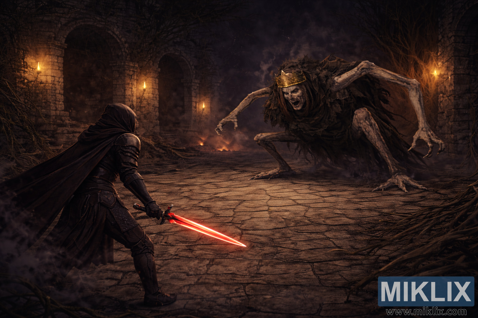 Image: Approche au clair de lune dans les ruines du Royaume Roi - Miklix