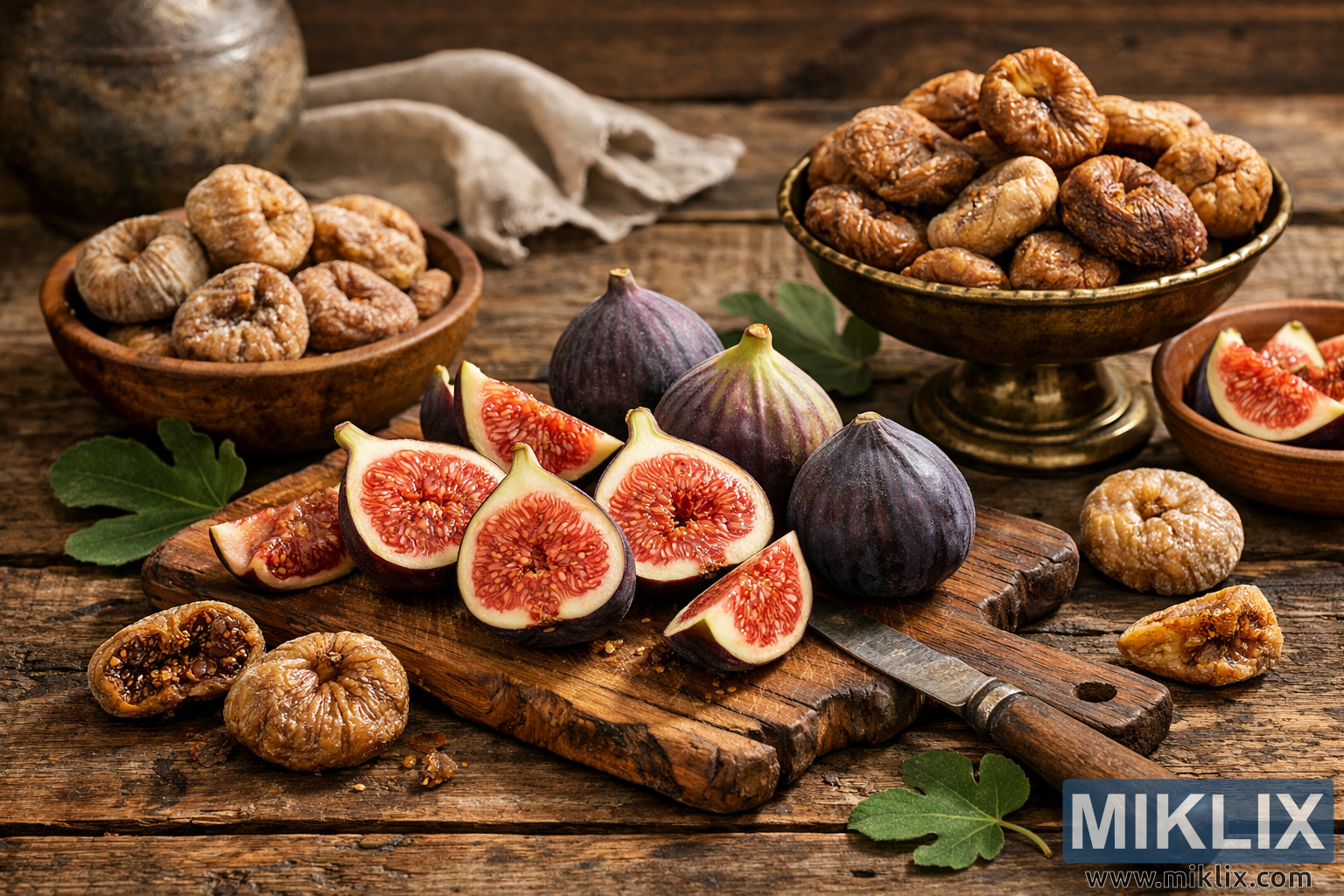 Image: Fresh and Dried Figs on Rustic Wooden Table - Miklix