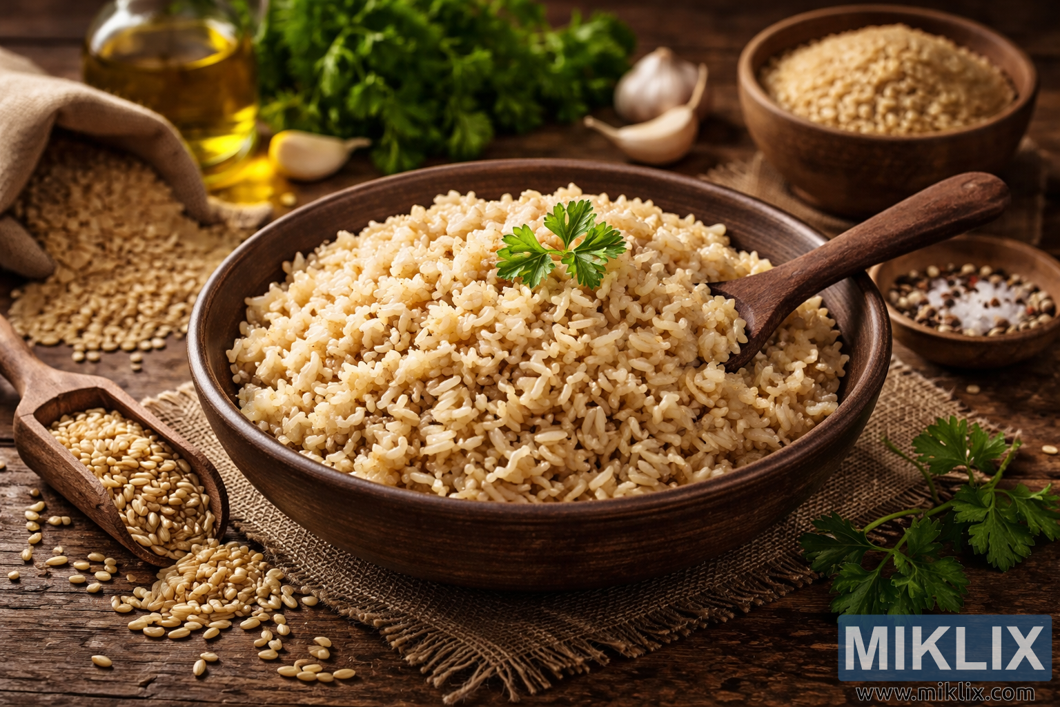 Image: Rustic Bowl of Fluffy Brown Rice - Miklix