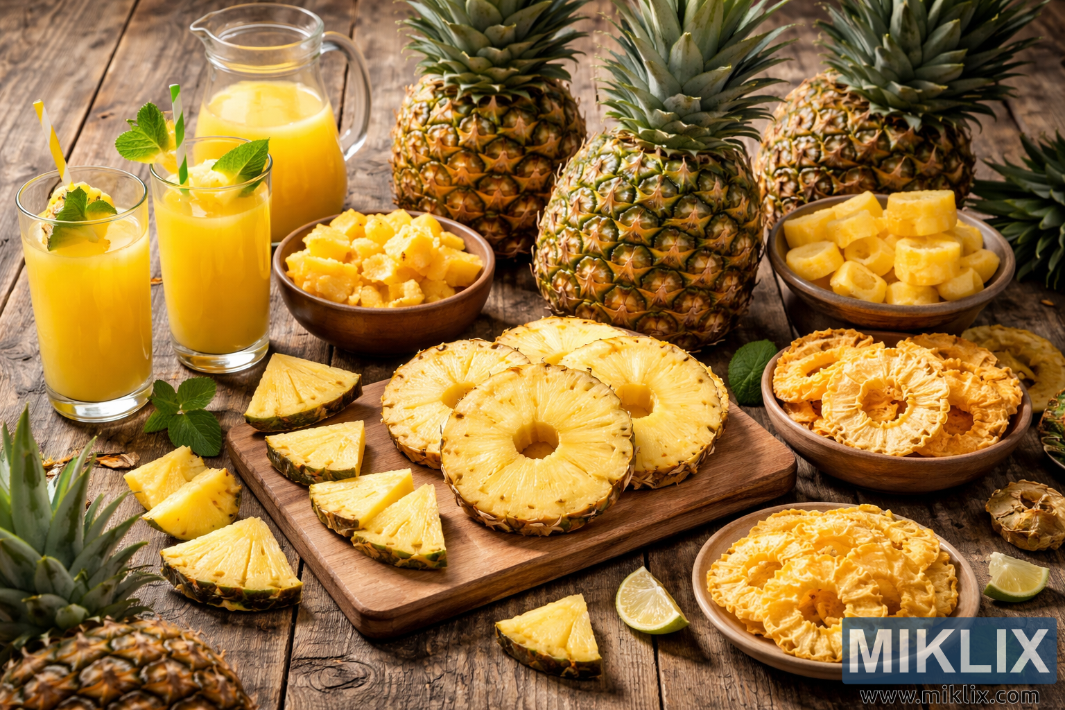 Obraz: Rustykalne święto ananasa w każdej postaci - Miklix