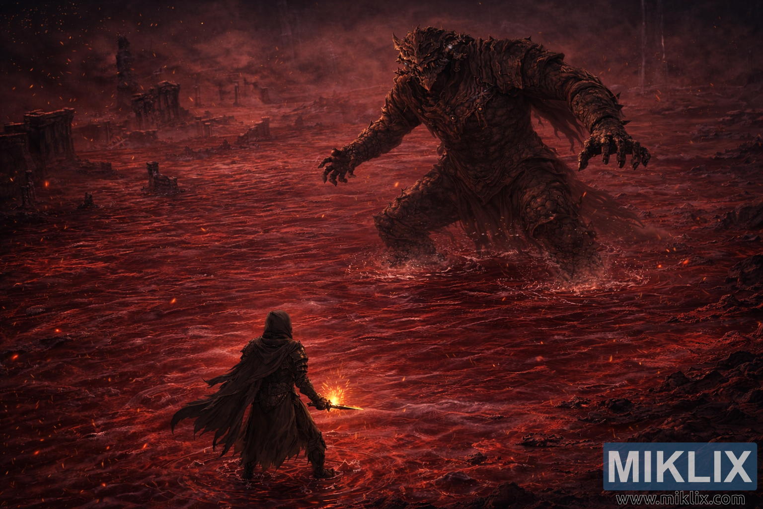 Image: Grim Confrontation in the Lake of Rot - Miklix