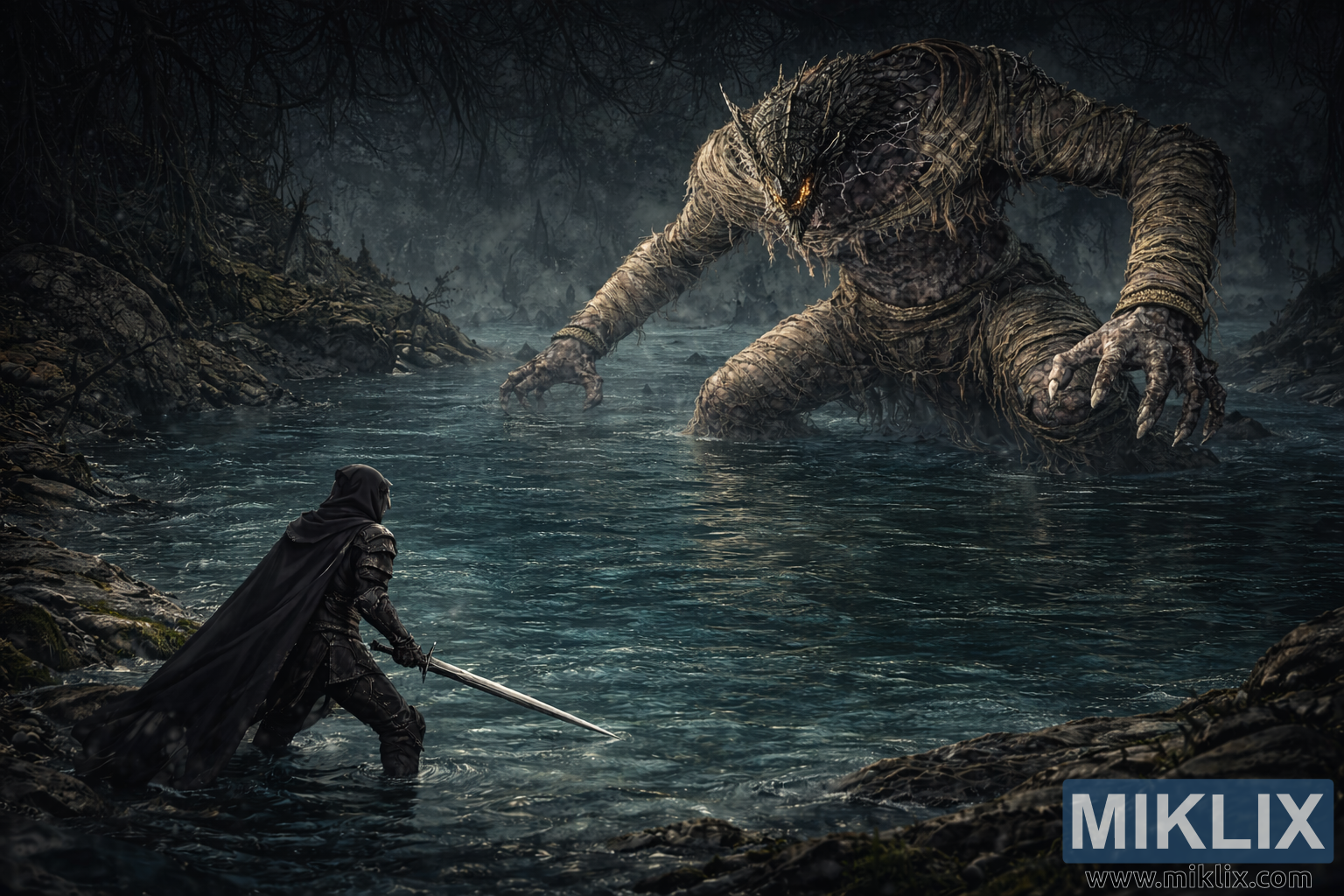 Obraz: Izometryczny rozbieg w rzece Ainsel - Miklix