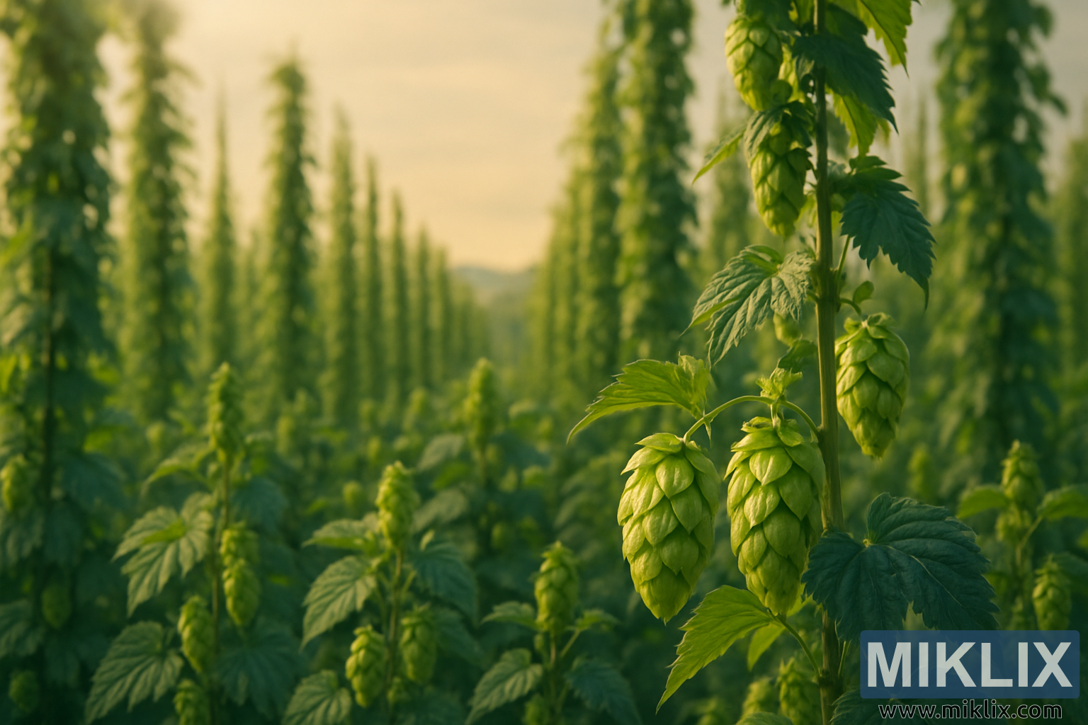 Image: Golden-Hour Styrian Wolf Hop Field - Miklix