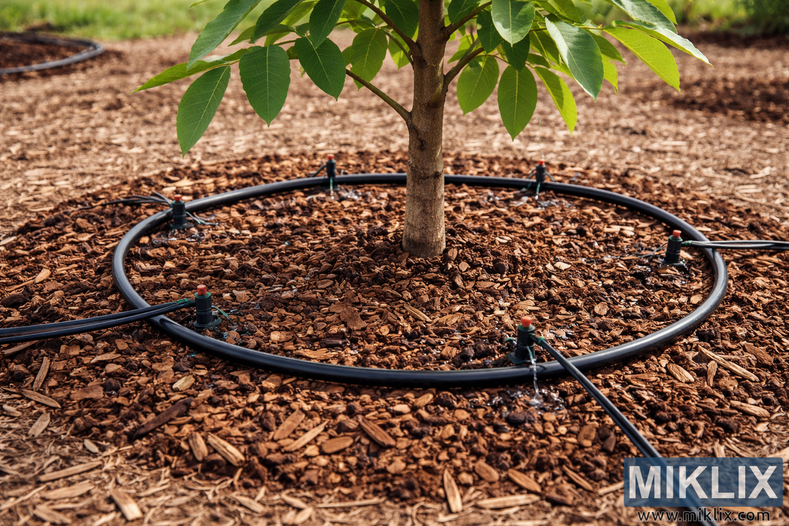 Image: Drip Irrigation Around a Young Walnut Tree - Miklix