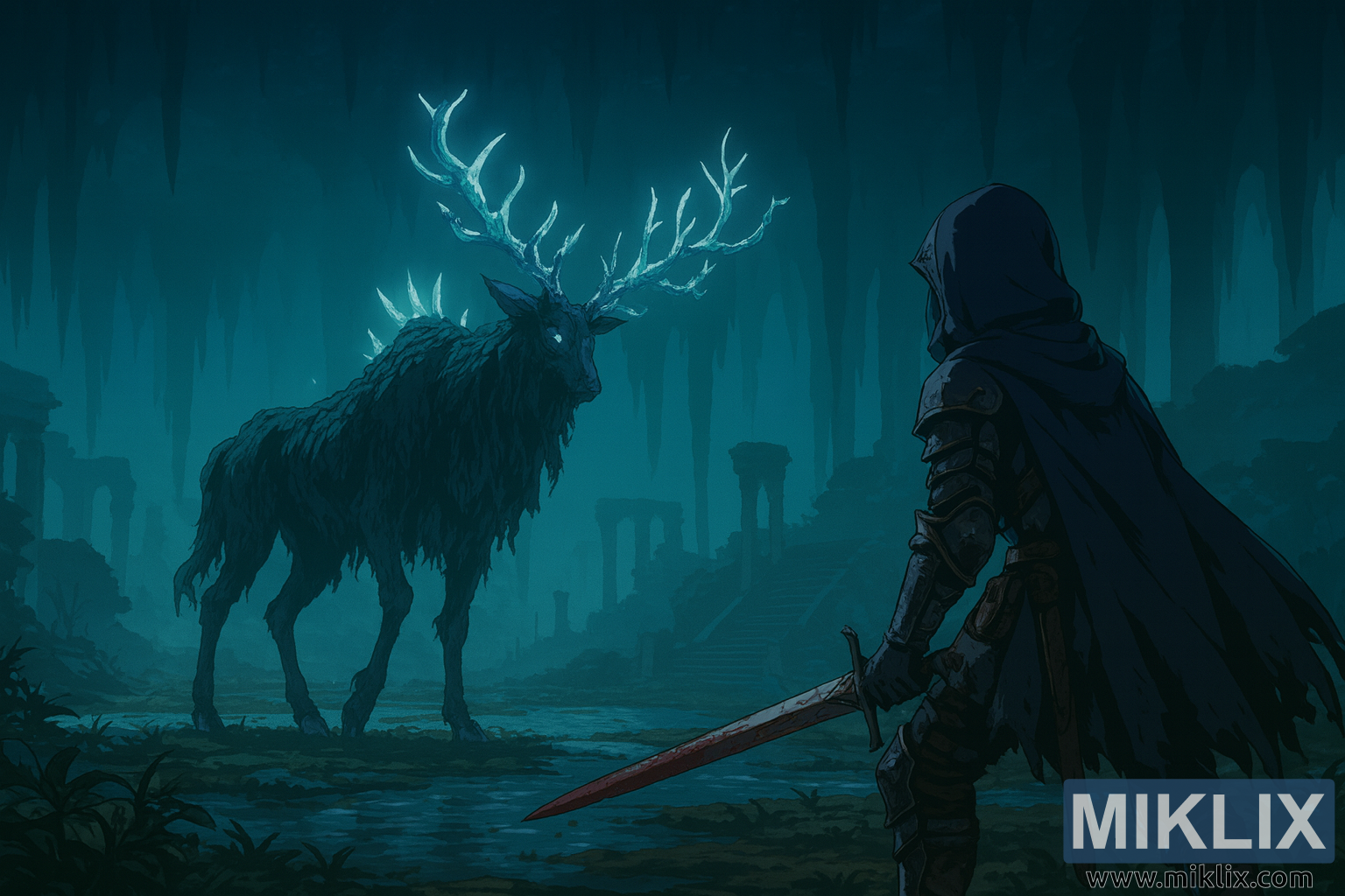 Image: Tarnished vs Ancestor Spirit in Siofra - Miklix