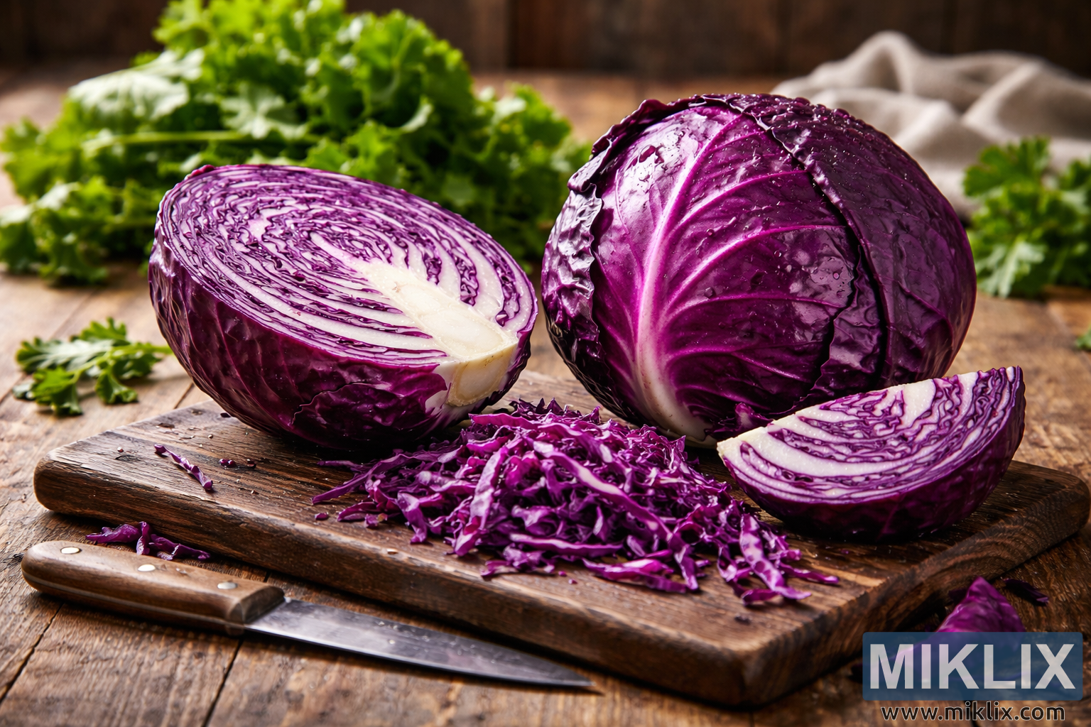 Image: Fresh Red Cabbage on a Rustic Wooden Table - Miklix