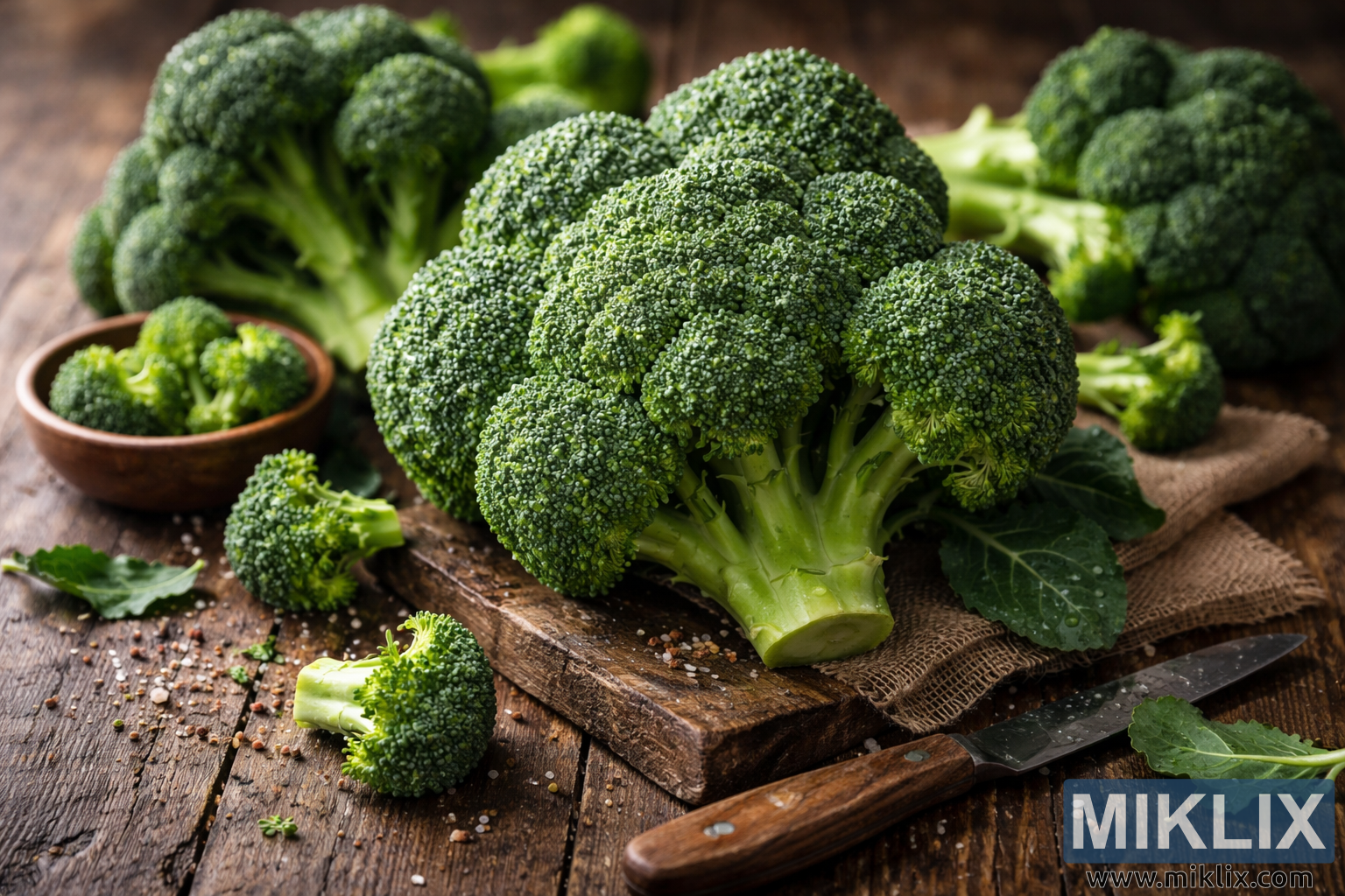 Image: Fresh Broccoli on Rustic Wooden Table - Miklix