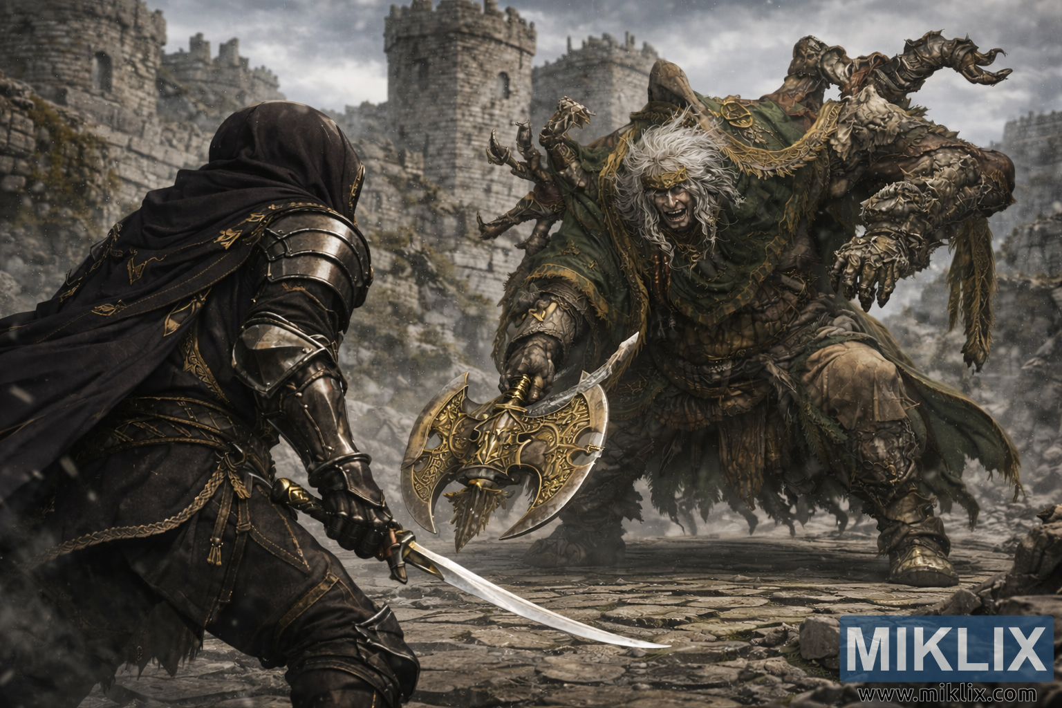 Image: Stormveil’s Edge: Tarnished vs. Godrick with the Gilded Axe - Miklix