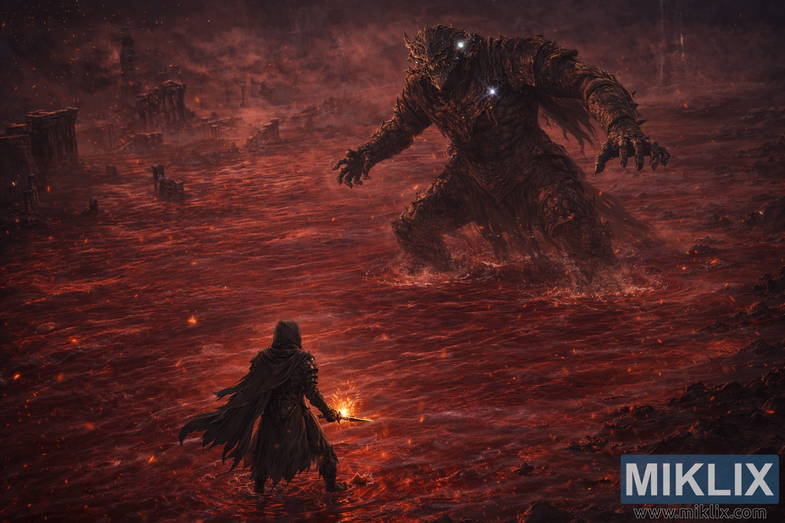 Image: Dark Fantasy Showdown in the Lake of Rot - Miklix