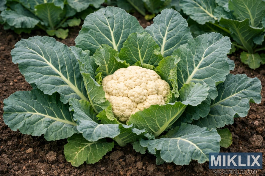 Image: Healthy Cauliflower Plant with Developing Head - Miklix