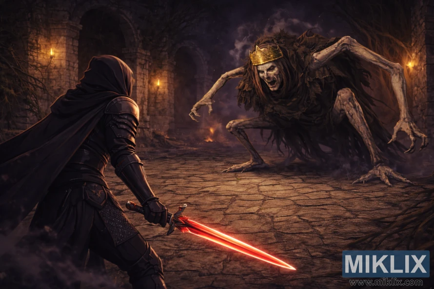 Image: Face to Face in the Kingsrealm Ruins - Miklix