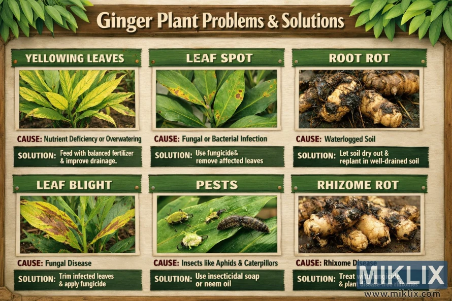 Image: Ginger Plant Problems and Solutions Infographic - Miklix