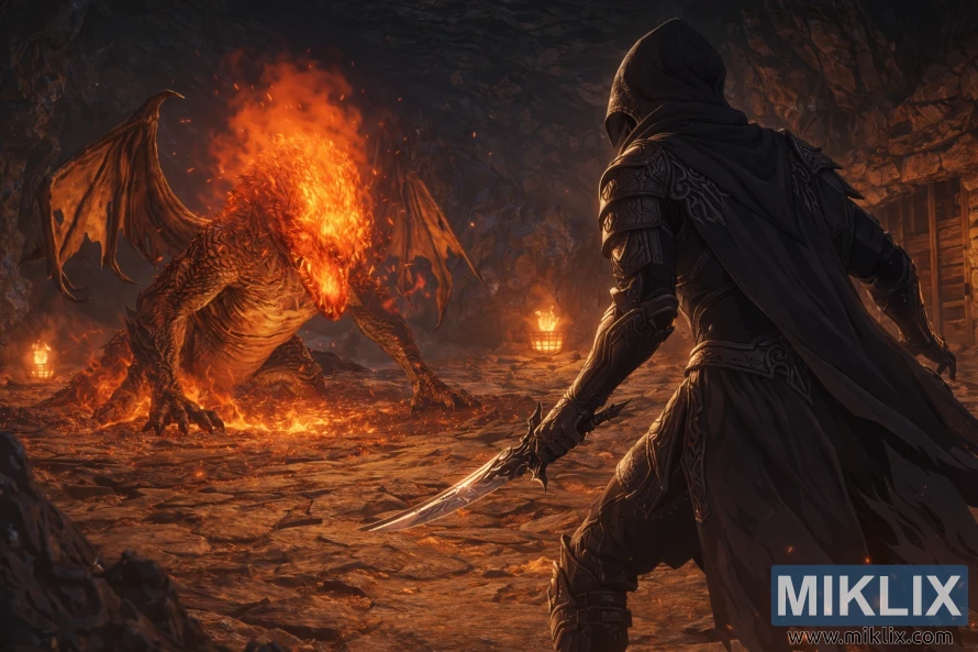 Image: Tarnished vs Magma Wyrm in Gael Tunnel - Miklix