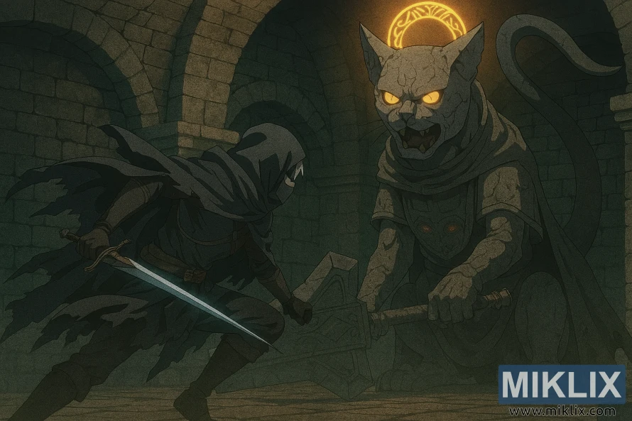 Imagen: Deslucido vs. Perro guardián en Wyndham Catacombs - Miklix