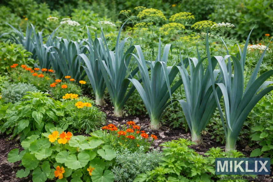 Image: Healthy Leeks Grown with Beneficial Companion Plants - Miklix