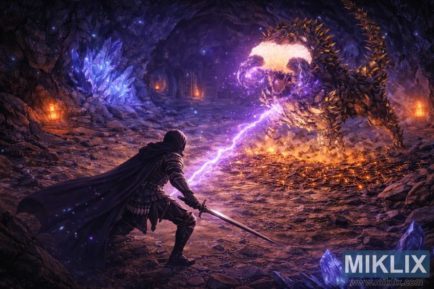 Image: Isometric Clash in Sellia Crystal Tunnel - Miklix