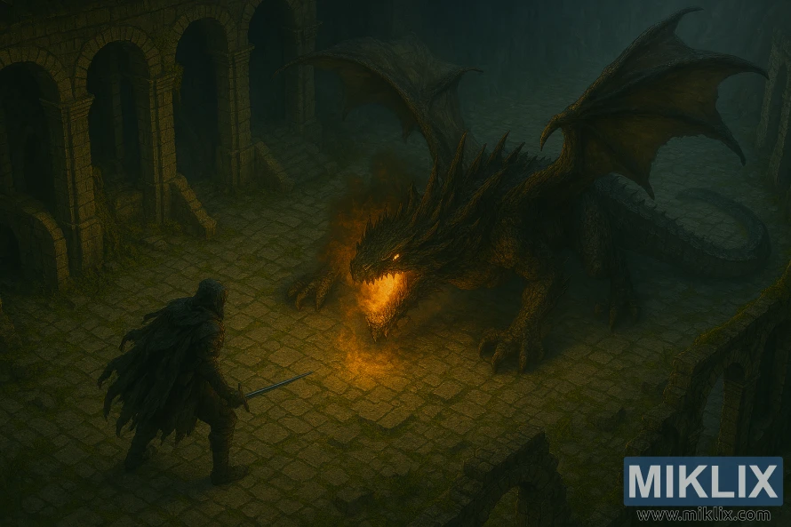 Image: Isometric Clash – Tarnished vs Magma Wyrm Makar - Miklix