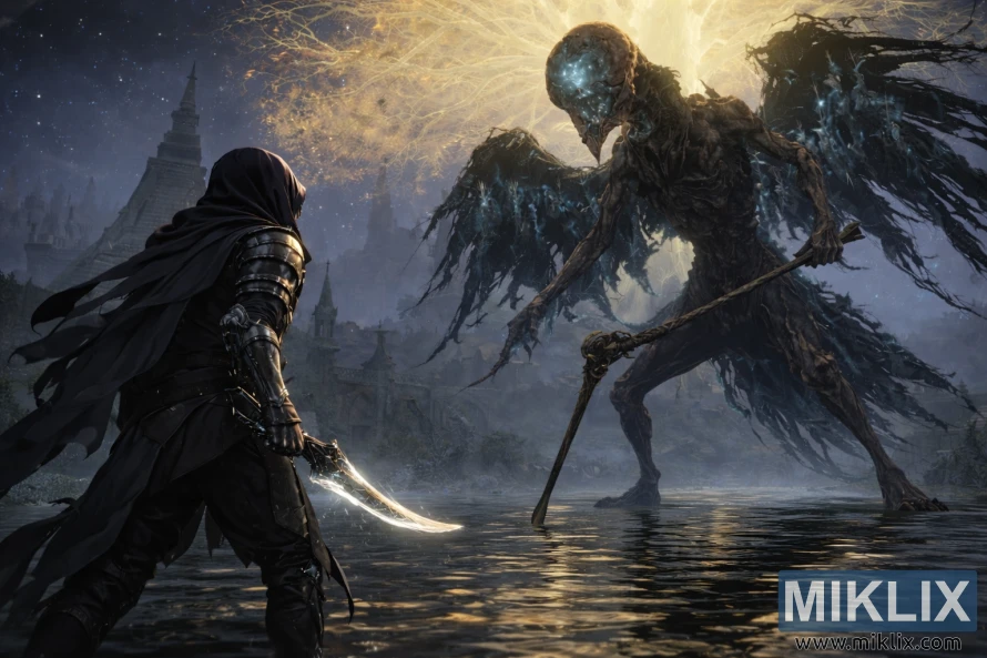 Image: A Colossal Death Rite Bird Looms Over the Tarnished - Miklix