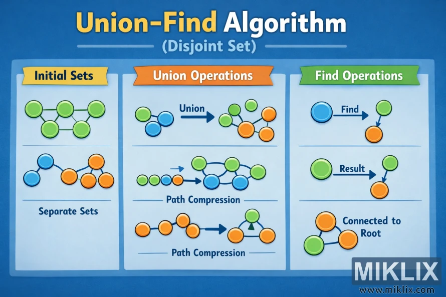 Image: Union–Find (Disjoint Set) Algorithm – Visual Overview - Miklix