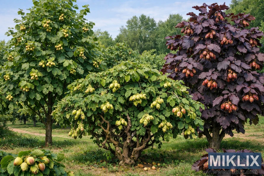 Image: Different Varieties of Hazelnut Trees in a Productive Orchard ...