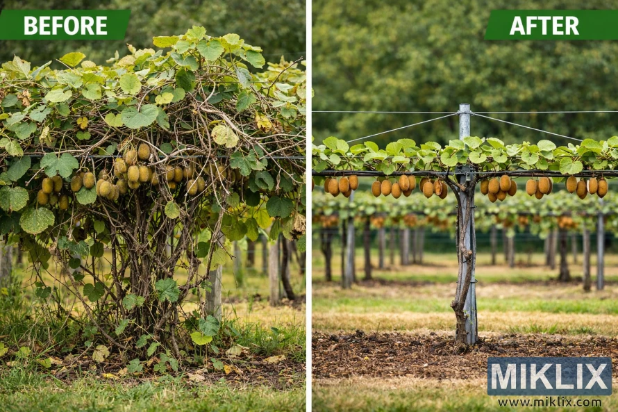 Image: Before and After: Properly Pruned and Trained Kiwi Vines - Miklix