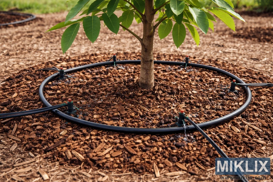 Image: Drip Irrigation Around a Young Walnut Tree - Miklix