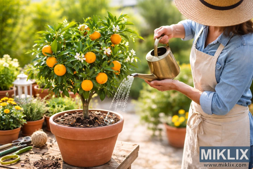 Image: Caring for a Potted Orange Tree - Miklix
