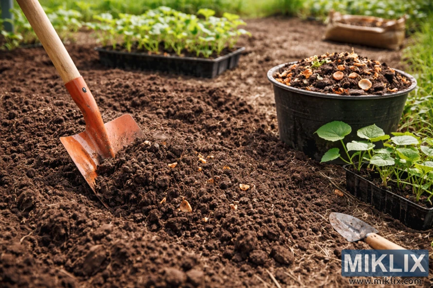 Image: Preparing Garden Soil with Compost for Cucumbers - Miklix