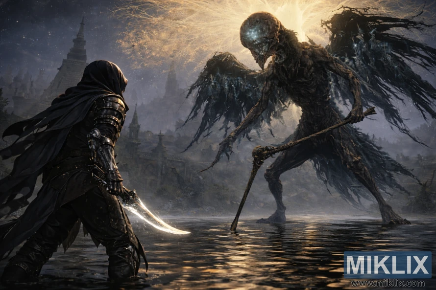 Image: The Tarnished Faces a Colossal Death Rite Bird - Miklix