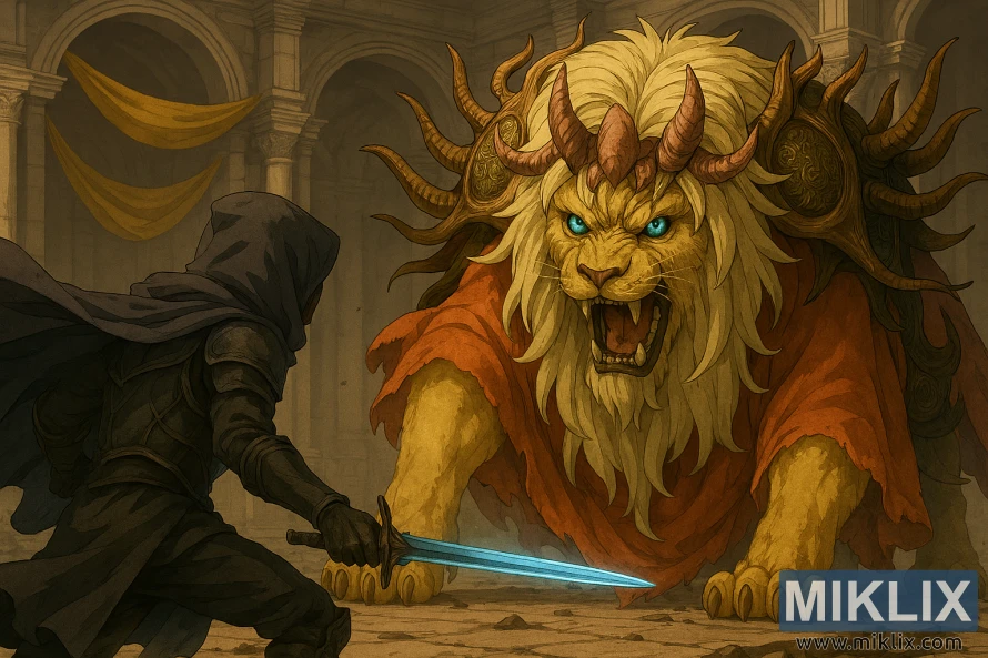 Image: Rear View Tarnished vs Dancing Lion - Miklix